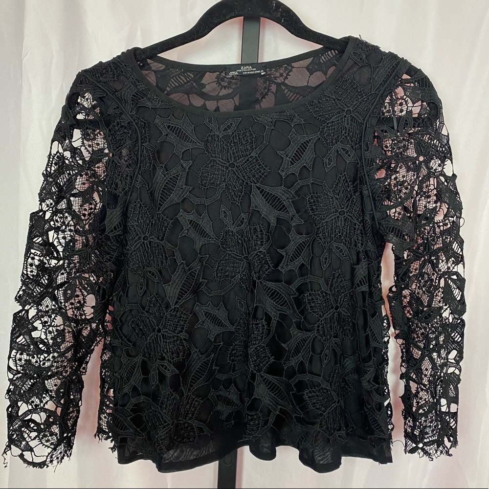 Zara Crochet Lace Overlay Blouse, Size Medium - Gem